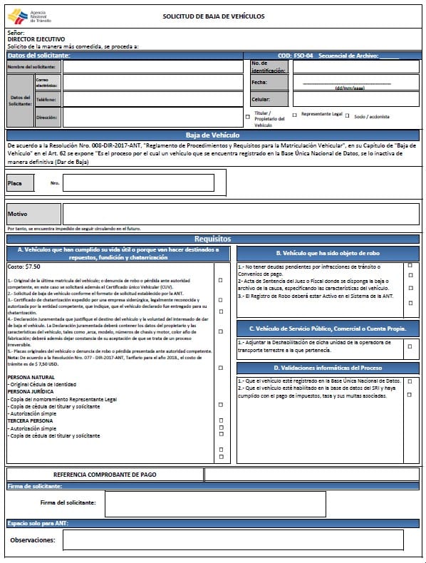 Obtén el Formulario FSO-04 Baja de Vehículos ANT ᐈ 【2024